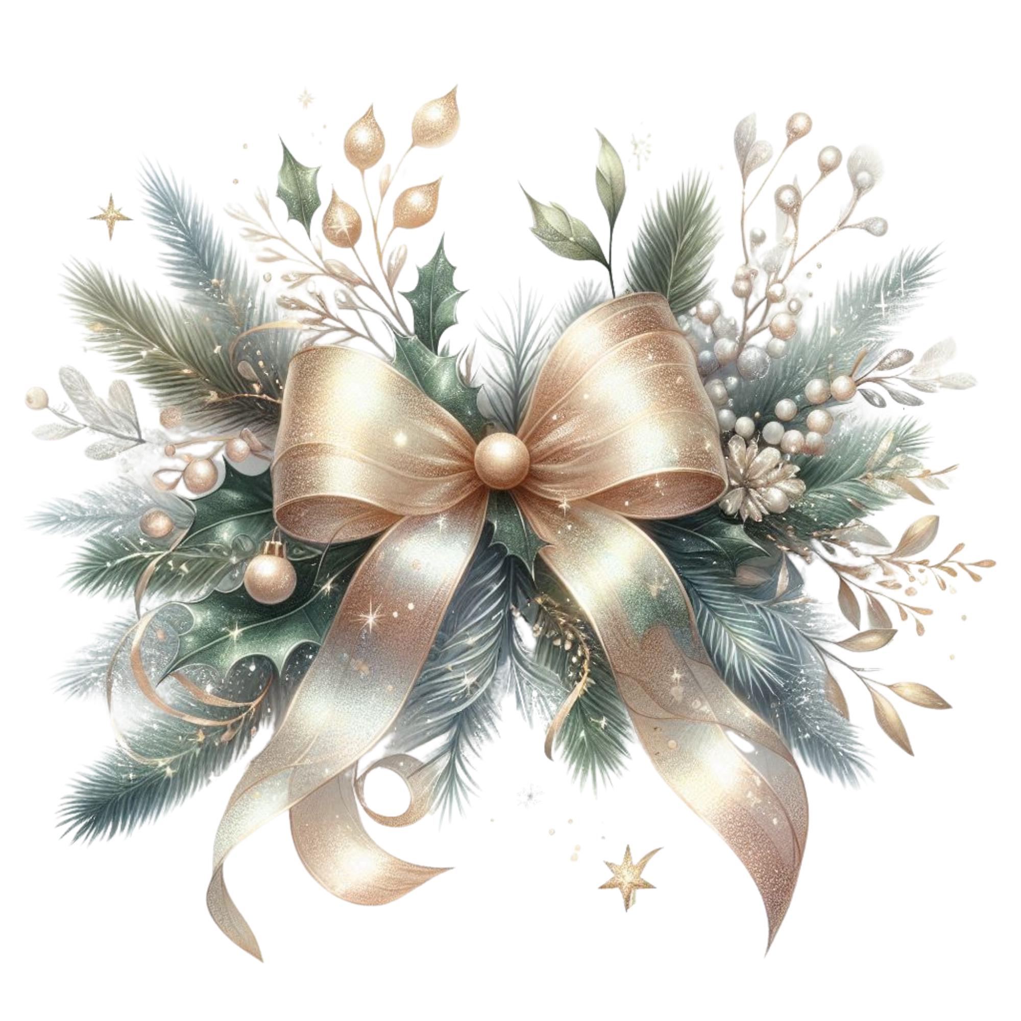 Gold Christmas Bow Clipart: 15 PNG Graphics (commercial Use) (digital ...