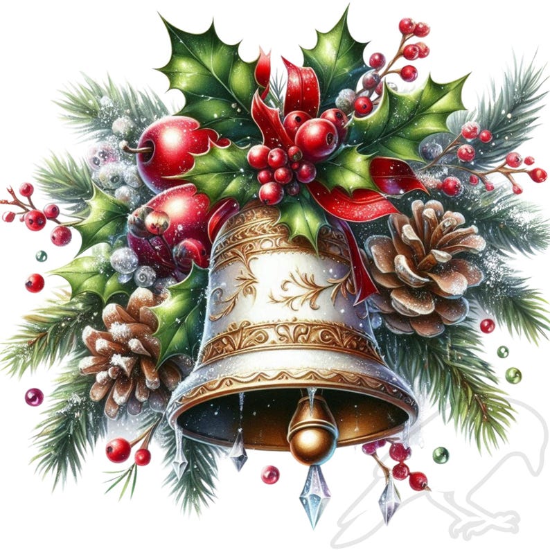 Christmas Clipart, Festive Bell PNG Holiday Clipart, Set of 16 ...
