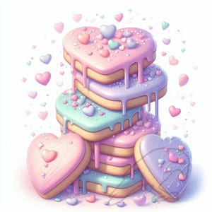 Pastel Watercolor Valentine Clipart: Cookie Hearts (PNG) With ...