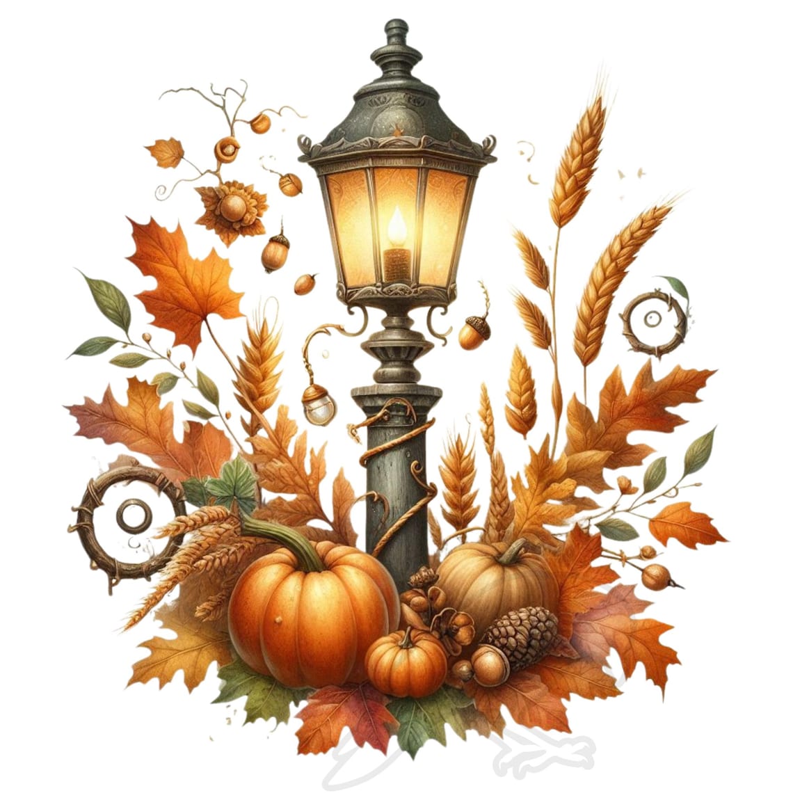 Autumn Clipart Set: Fall PNG Images, Lamppost Designs (commercial Use ...