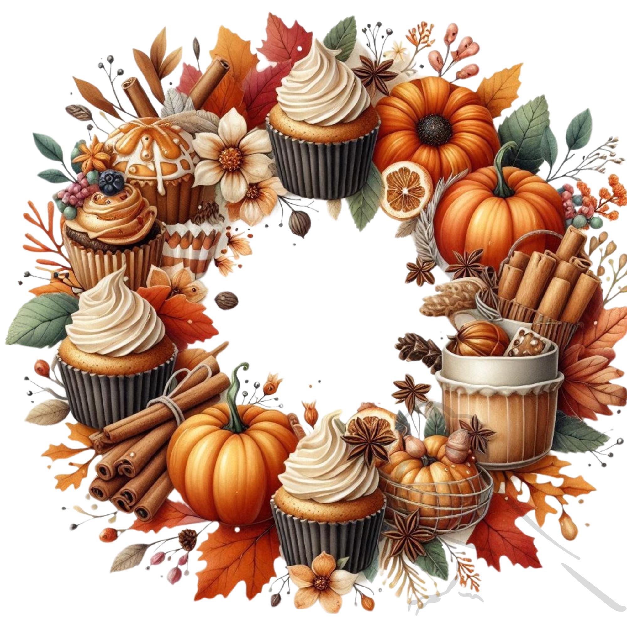 Fall Baking Wreath Clipart: Autumn PNG Images (digital Download) - Etsy