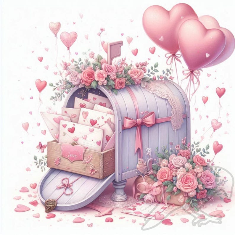 Pastel Watercolor Valentine Clipart: Love Letters & Hearts (PNG) With ...
