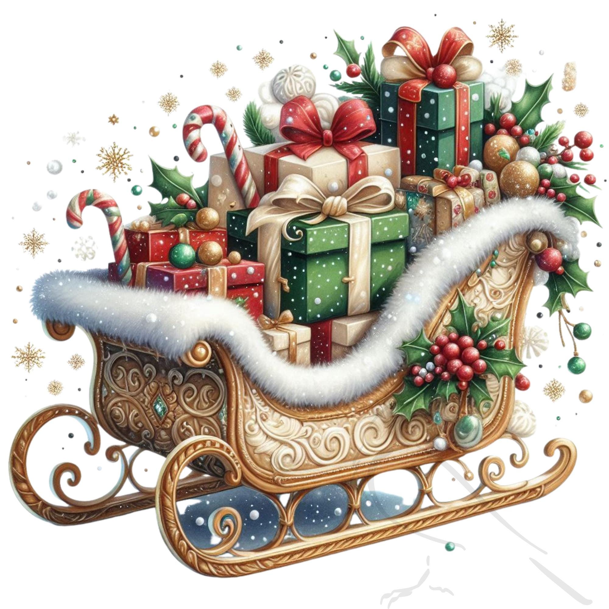 Santa Sleigh Christmas Clipart: Festive PNG Images (digital Download ...