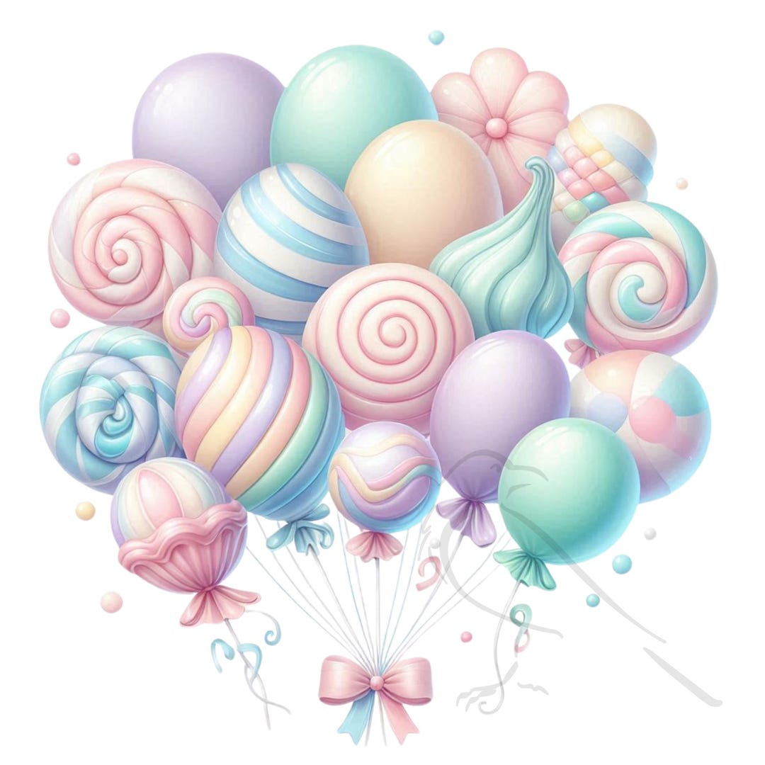 Pastel Birthday Balloons PNG: Transparent Background Clipart (set of 34 ...