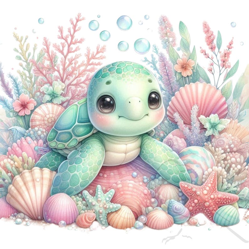 Sea Turtle - Under the Sea - Png - Instant Download - Kids Clipart ...
