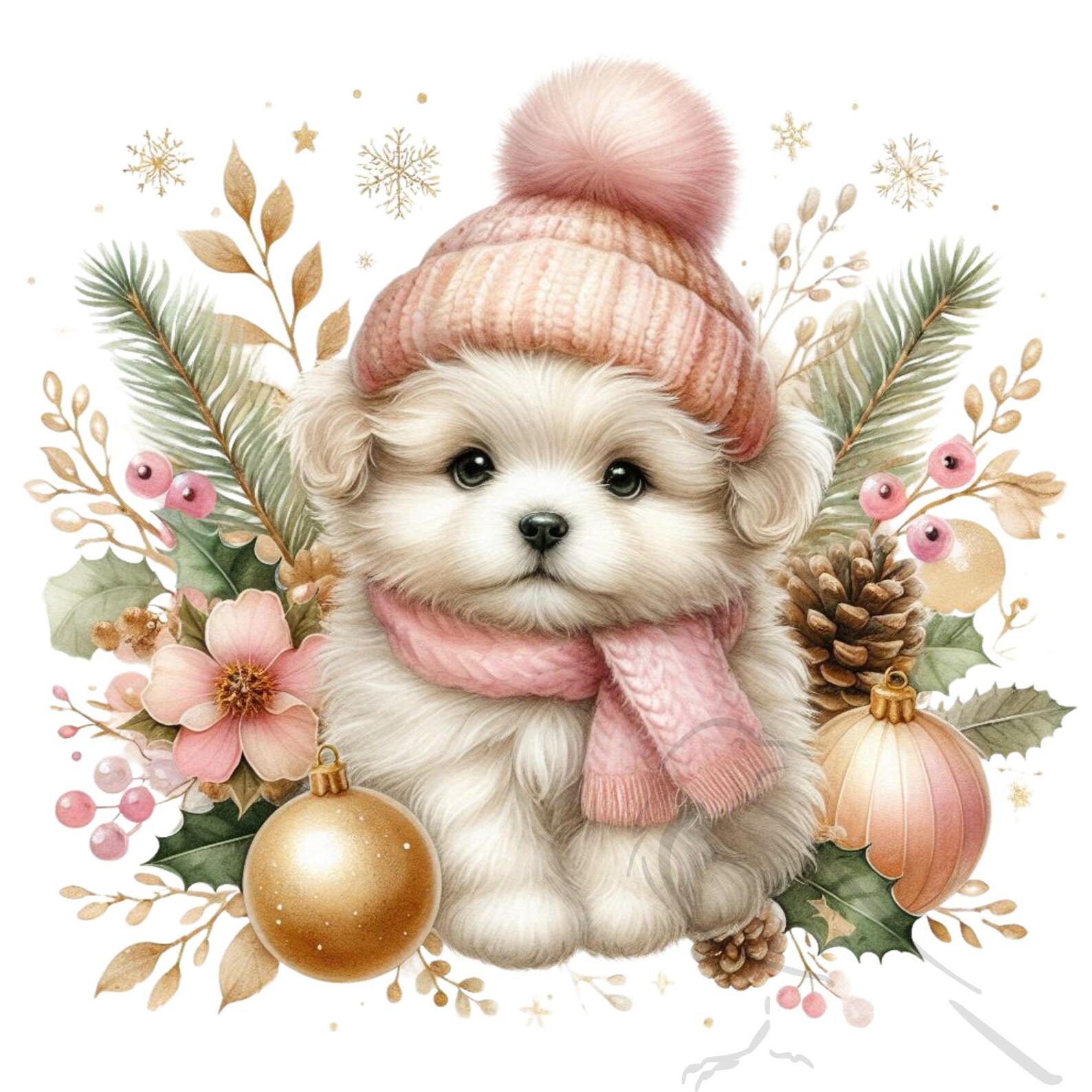 Christmas Puppy Clipart: Watercolor PNG Images for Holiday Designs ...