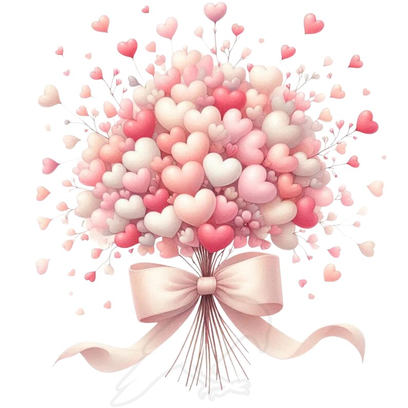 Watercolor Valentine Heart Bouquet PNG Clipart (digital Download) Set ...