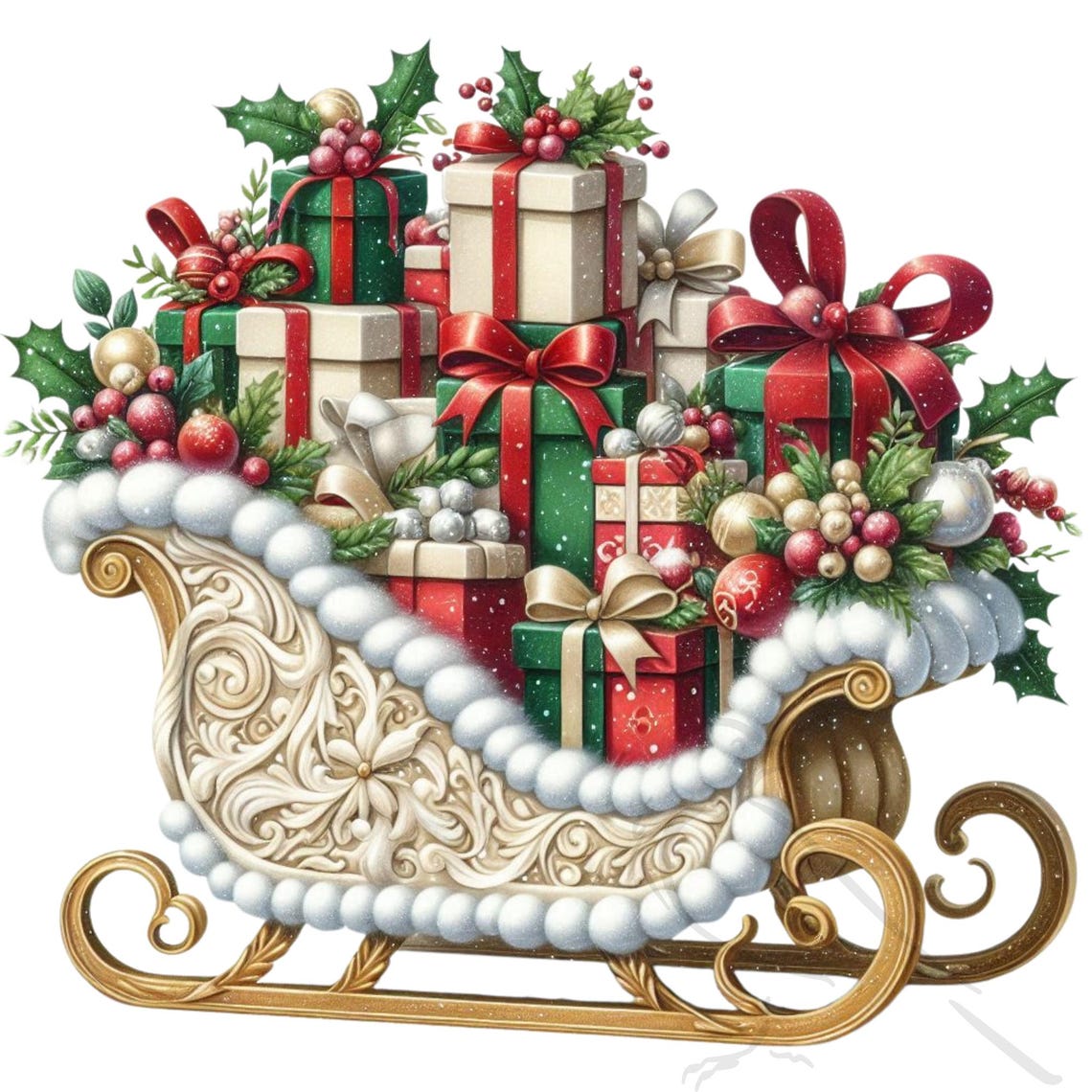 Santa Sleigh Christmas Clipart: Festive PNG Images (digital Download ...