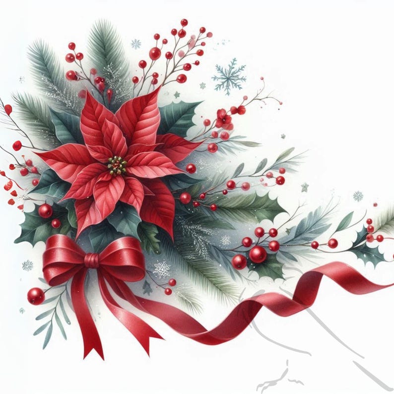 Christmas Clipart PNG, Floral Clipart, Poinsettia Florals, 12 ...