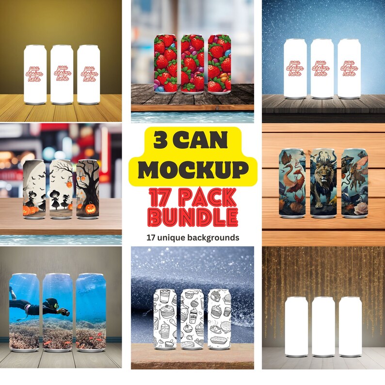 17 X 3 Can Mockup Bundle Simple,water Cans in the Market,straight ...
