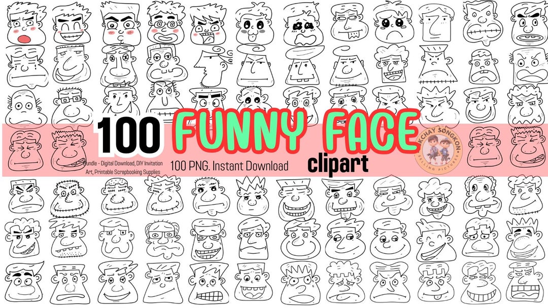 100 Funny Face Clip Art,100 Png 100 Funny Face Digital Art,bundle ...
