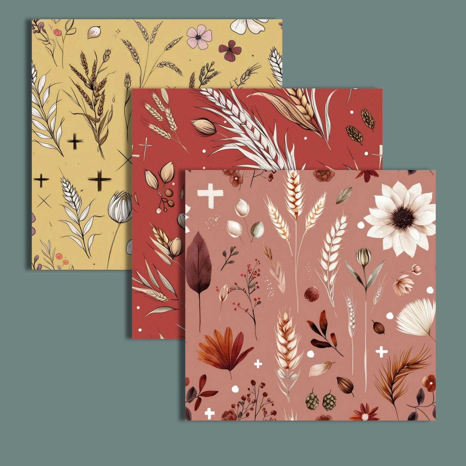 50 Boho Flower Summmer Seamless Digital Papers, Boho Scrapbook Paper ...