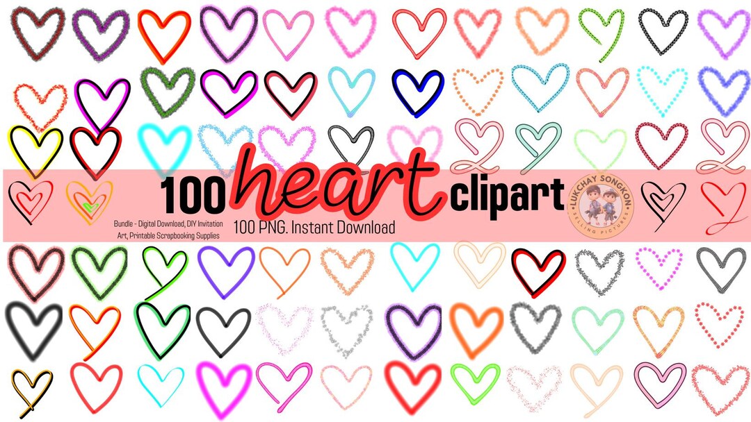 100 Heart Clip Art,100 Png Heart Digital Art,bundle-digital Dowlond,diy ...