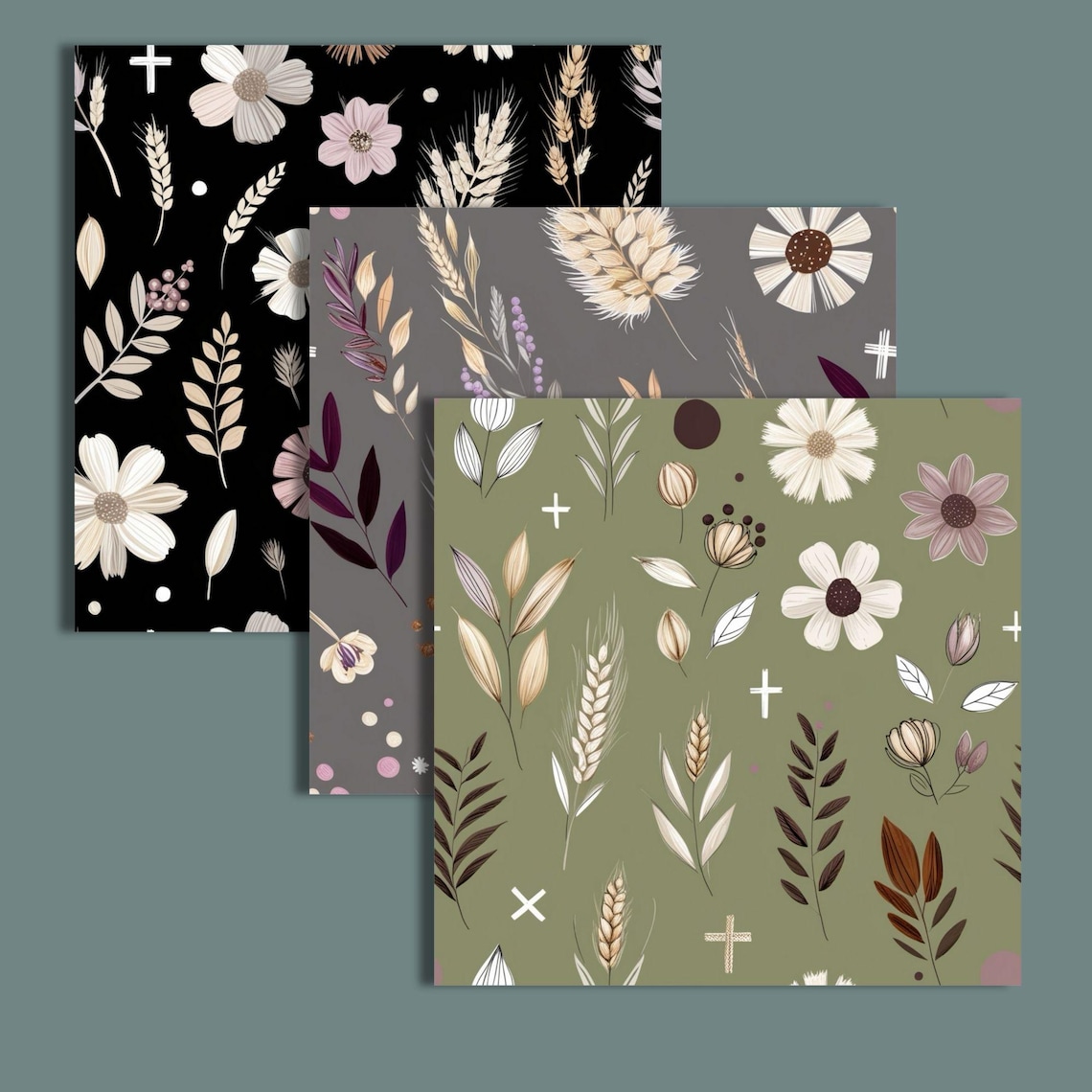 50 Boho Flower Summmer Seamless Digital Papers, Boho Scrapbook Paper ...