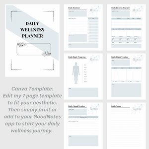 Daily Wellness Planner Editable Template Canva - Etsy