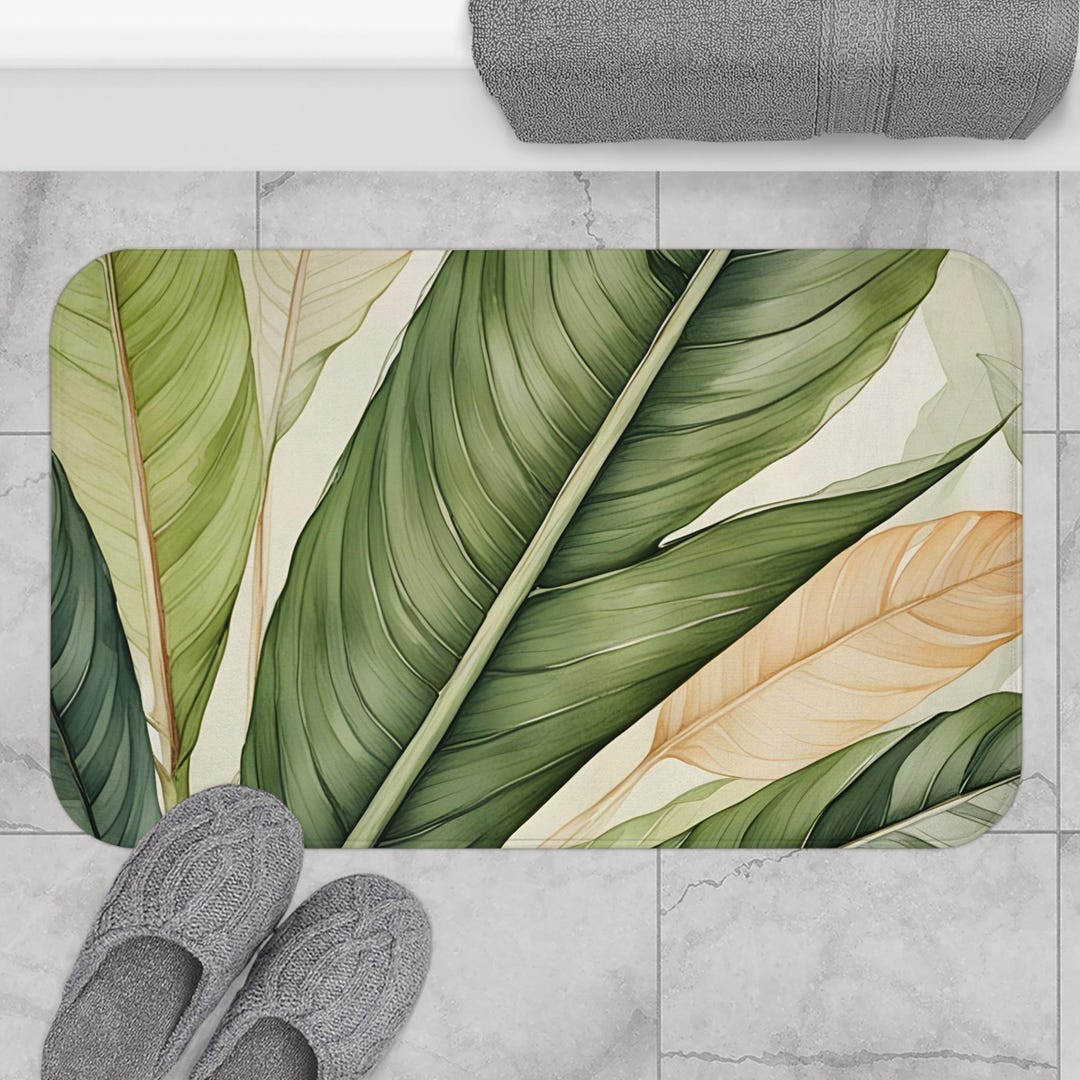 Tropical Leaves Bath Mat, Boho Bathroom Decor, Nature Inspired Floor ...