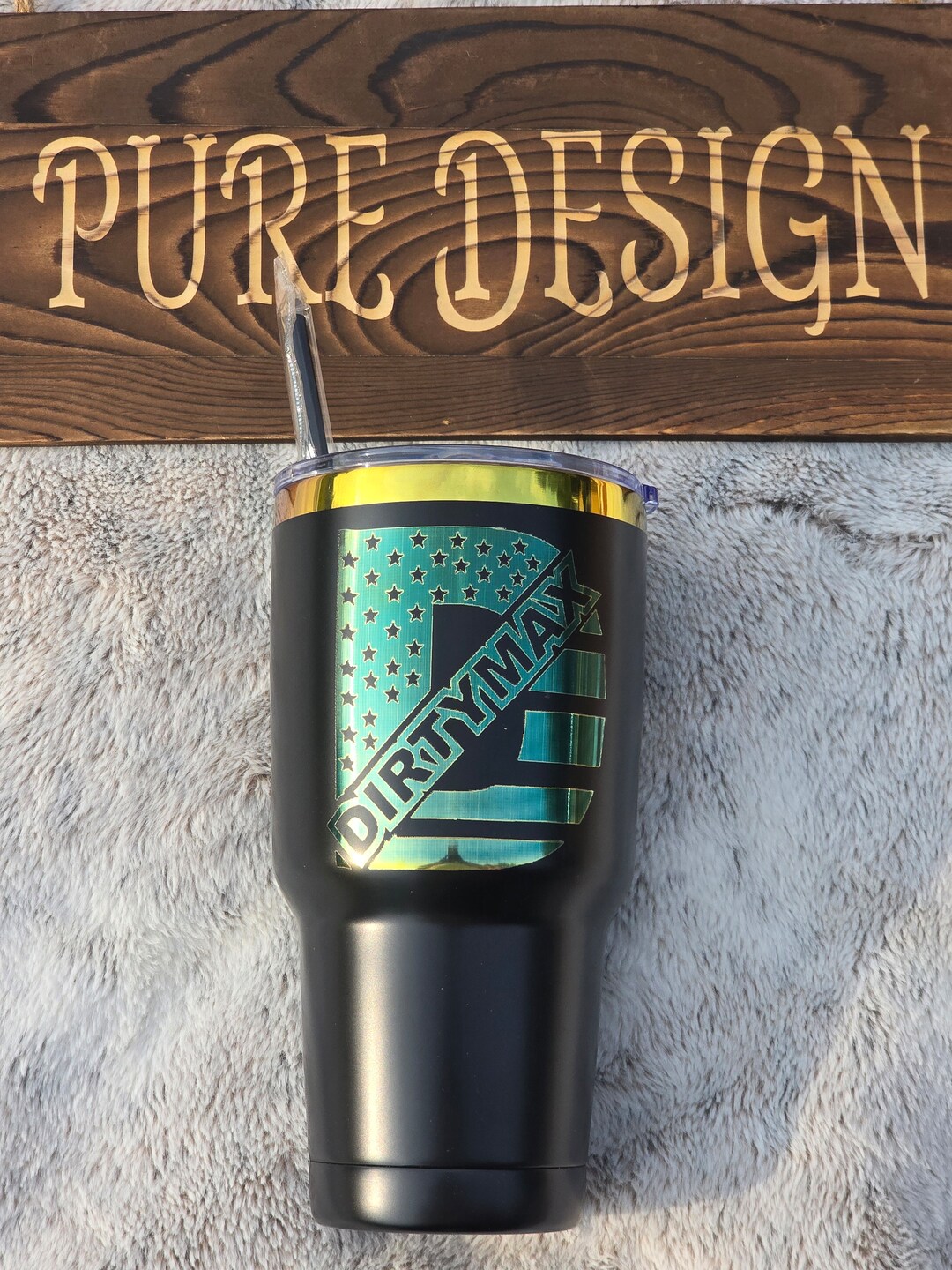 Black 30 Oz Duramax Diesel Cup. Laser Engraved on Rainbow Underlay Cup ...