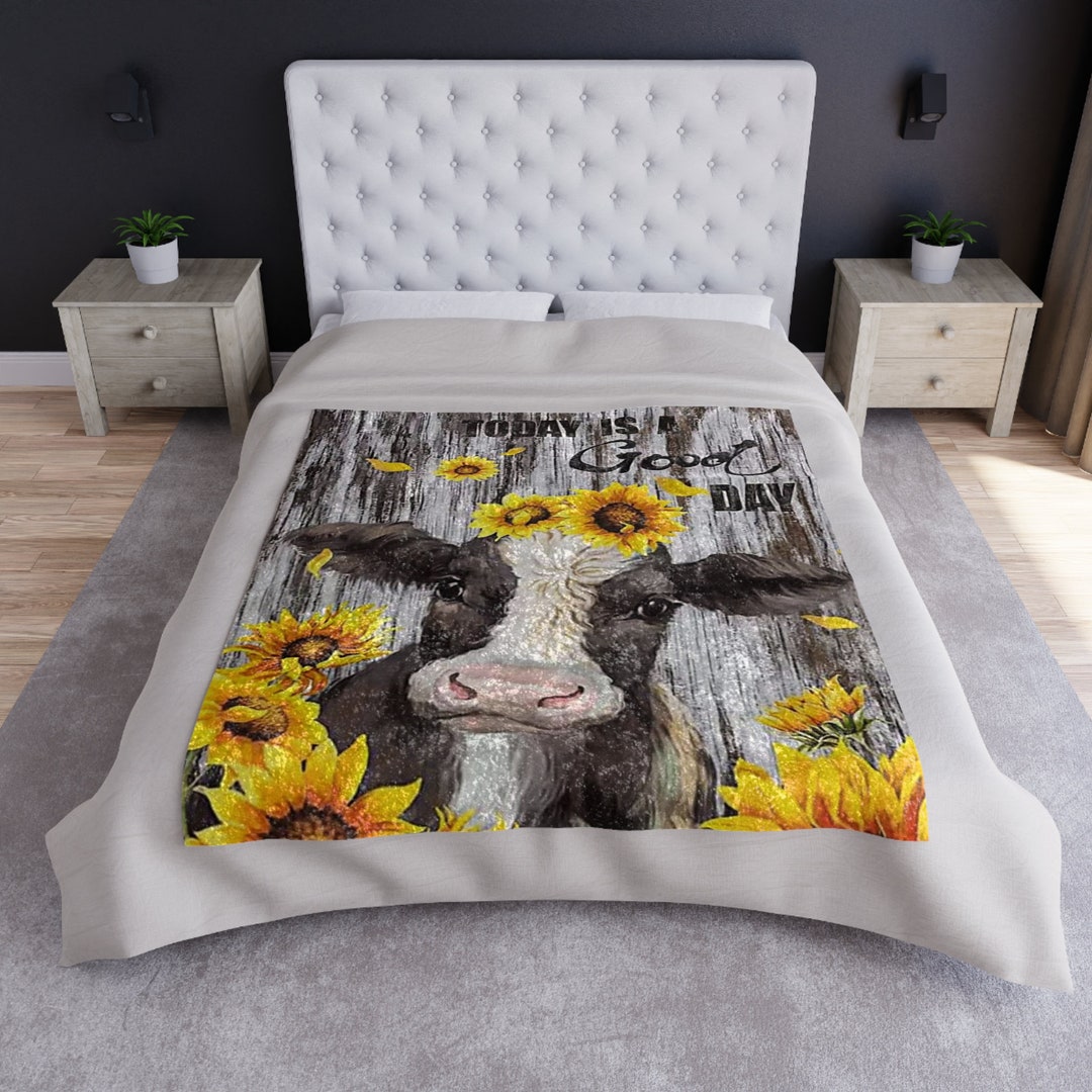 Today is a Good Day Cow and Sunflower Crushed Velvet Blanket - Etsy