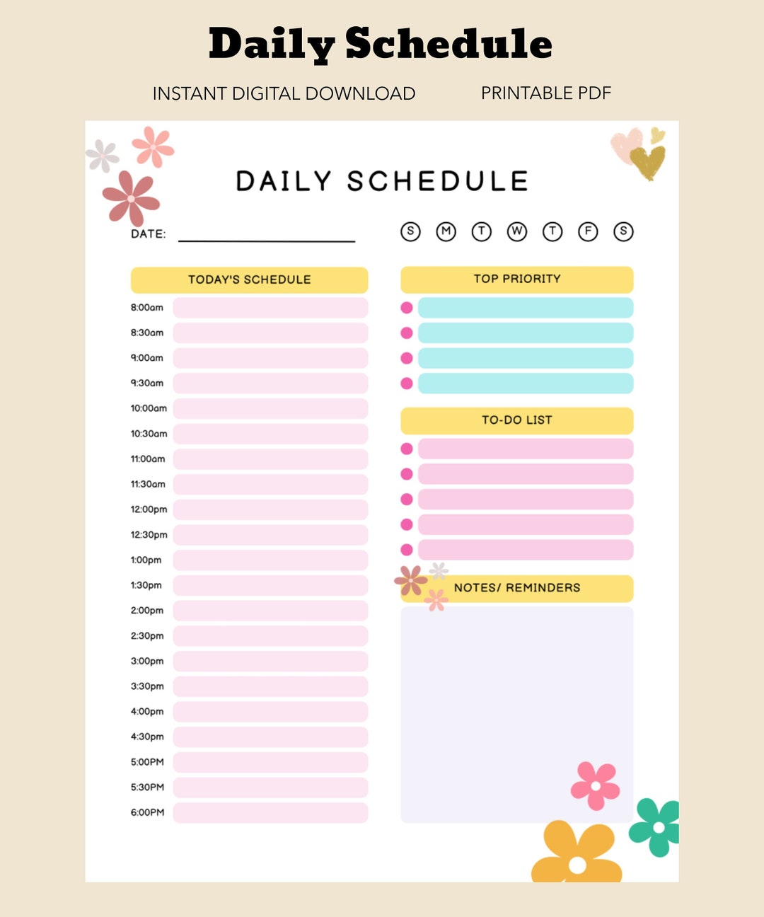 Daily Schedule Planner Printable Purchase Checklist - Etsy