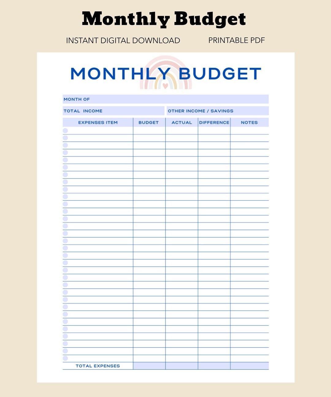 Paycheck Budget Overview Template Printable, Paycheck Budget Printable ...