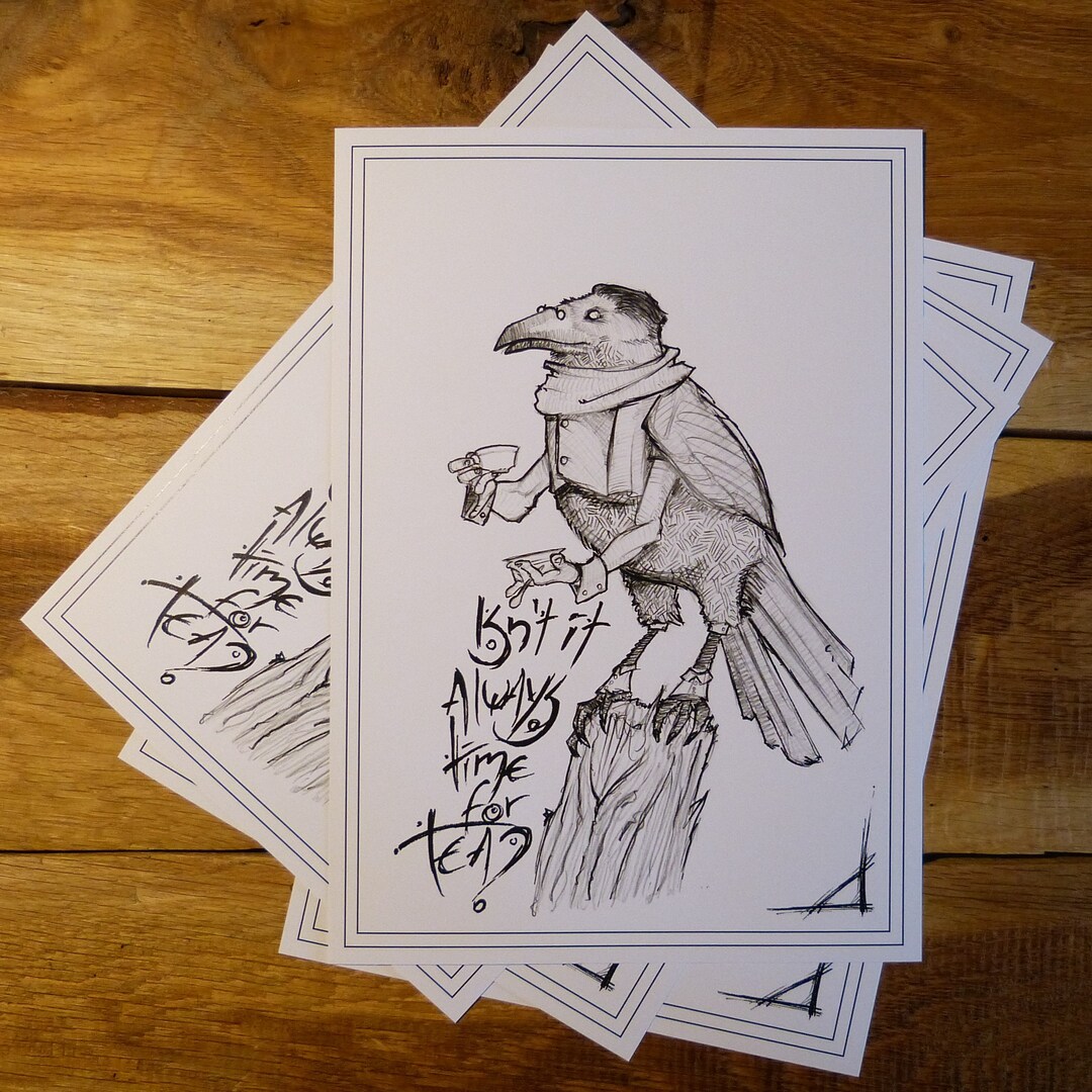 Tea Time With Raven Art Print Illustration - Etsy