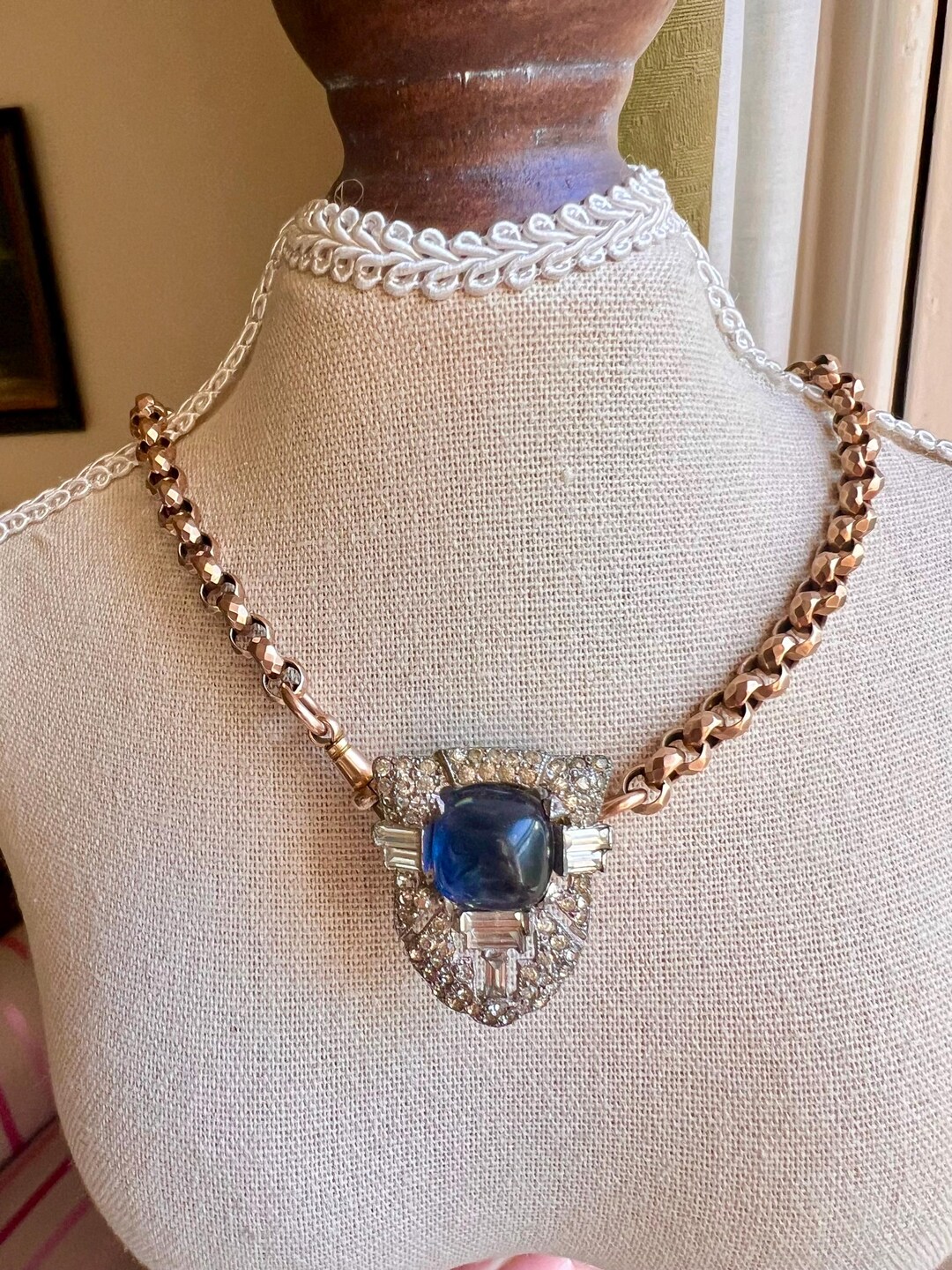 Art Deco Blue Glass & Diamond Paste Dress Clip | Vintage Costume ...
