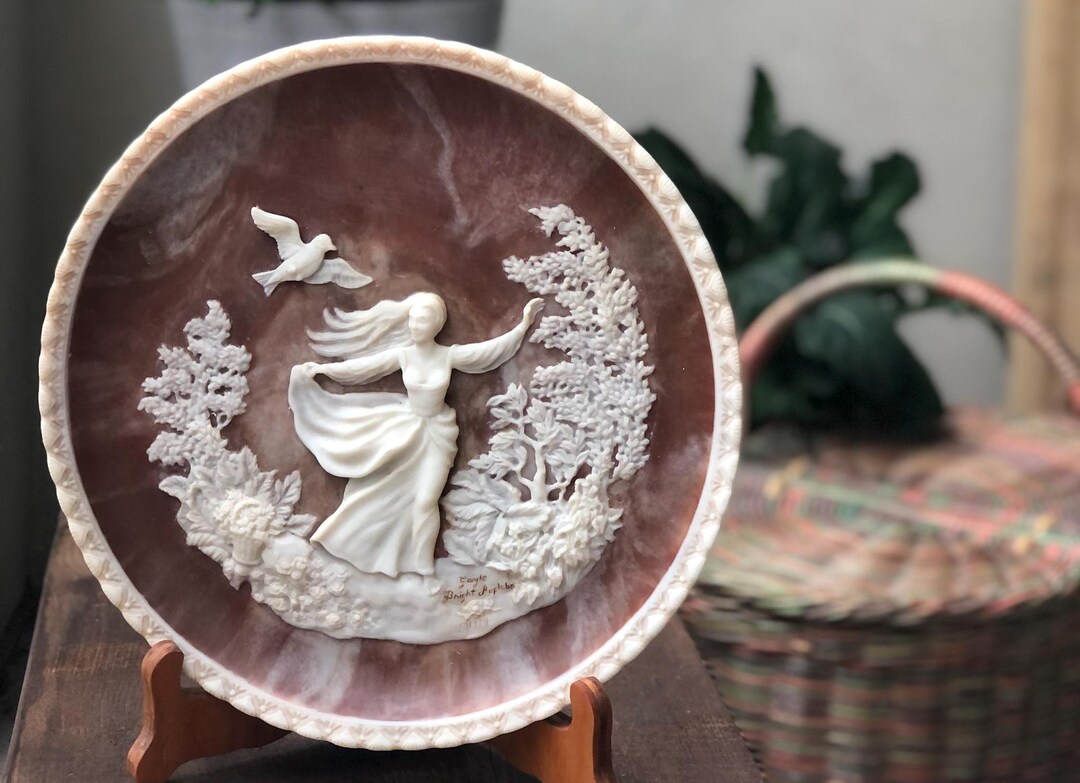 Vintage Hand-crafted Incolay Stone Decorative Plate "to a Skylark ...