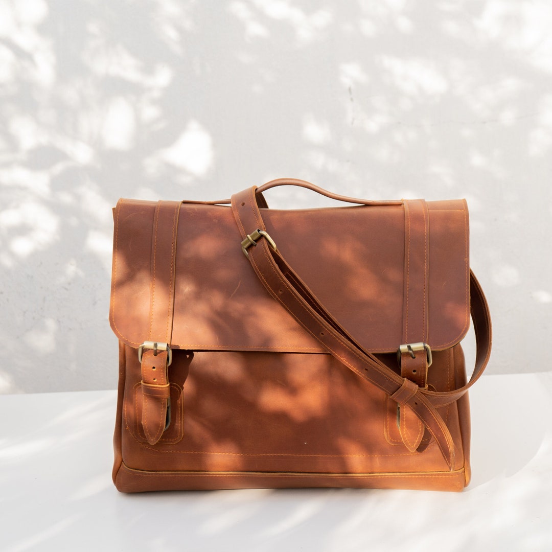 Leather Messenger Bag Briefcase for Men, Full Grain Leather Briefcase ...