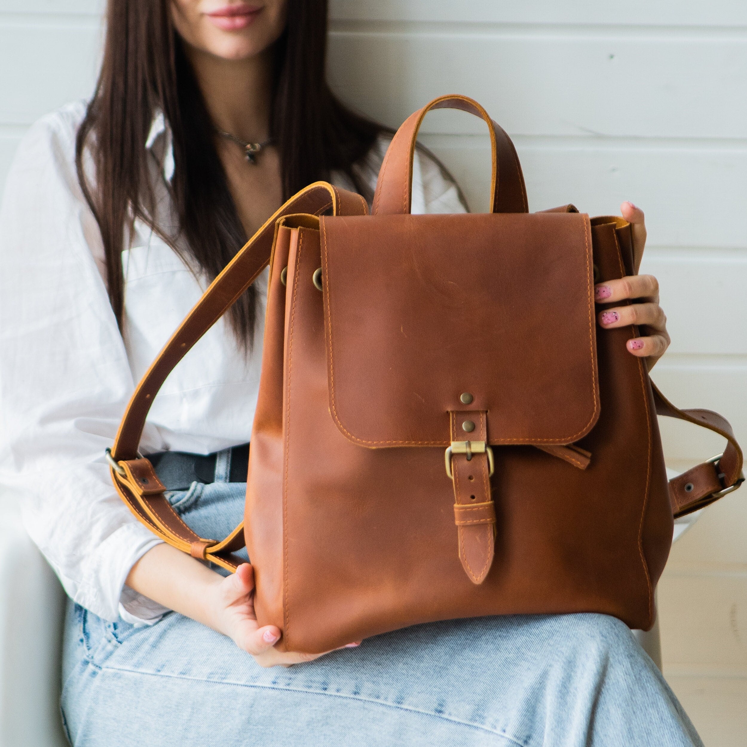 Leather Backpack Purse, Vintage Leather Backpack, Women Backpack ...