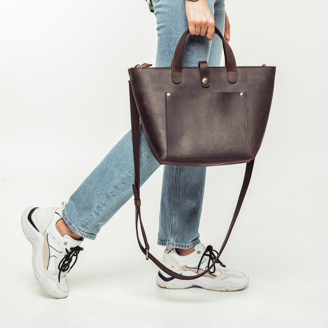 Mini Tote Bag With Shoulder Strap, Leather Handbag, Zippered Tote Bag ...