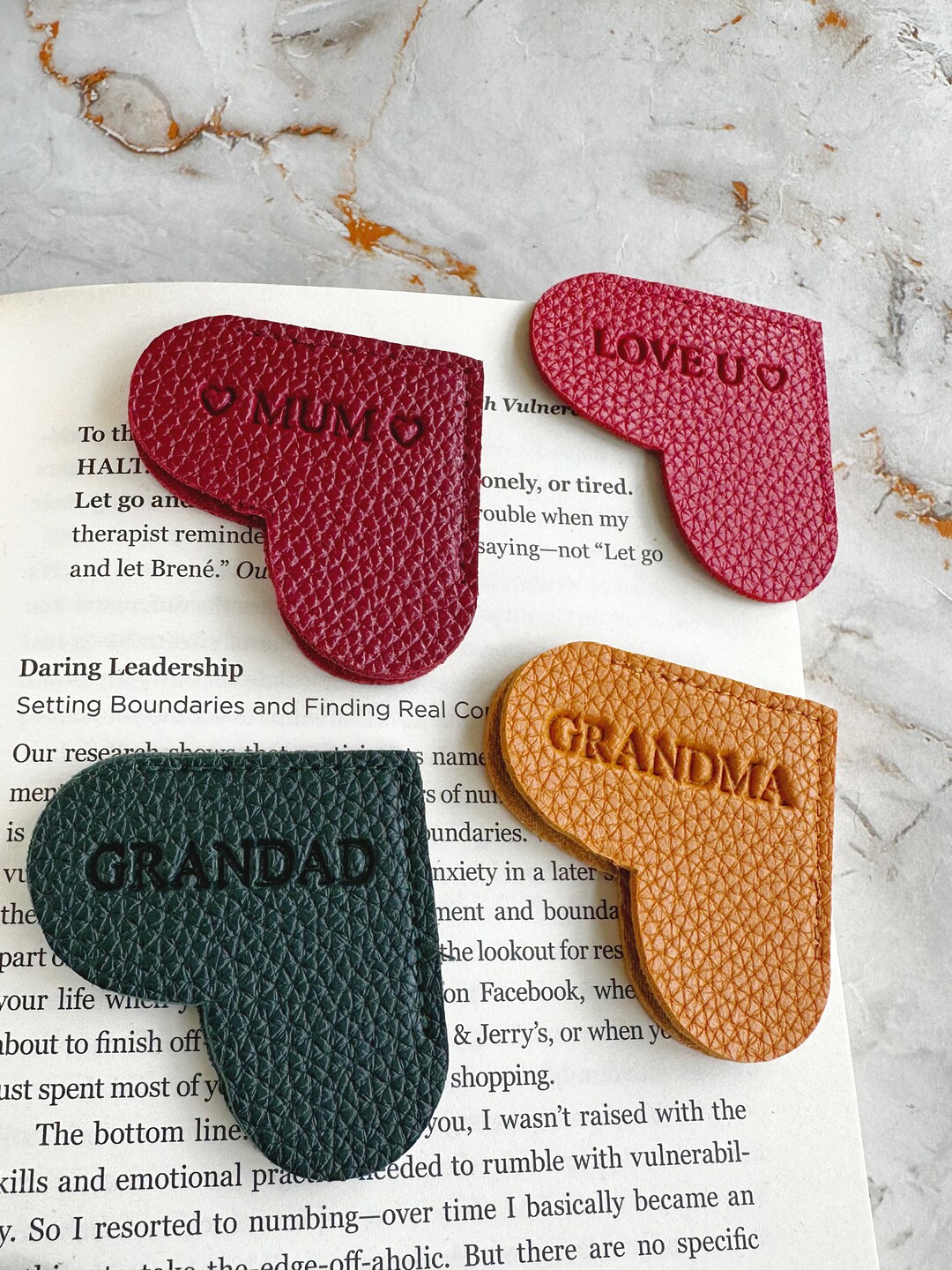 Personalised Love Heart Page Corner Bookmark, Vegan Leather, Valentine ...