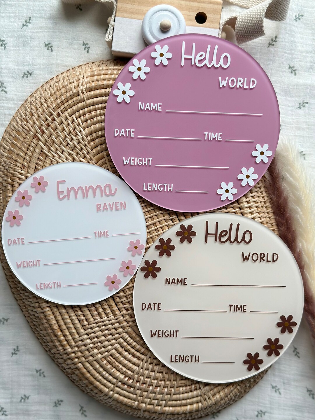 Hello World Baby Stat Sign Acrylic Baby Birth Announcement Daisy Hello ...