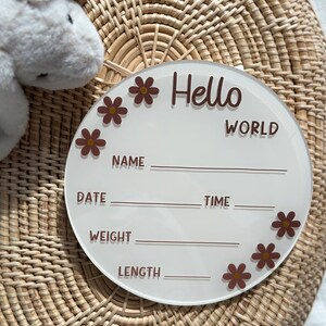Hello World Baby Stat Sign Acrylic Baby Birth Announcement Daisy Hello ...