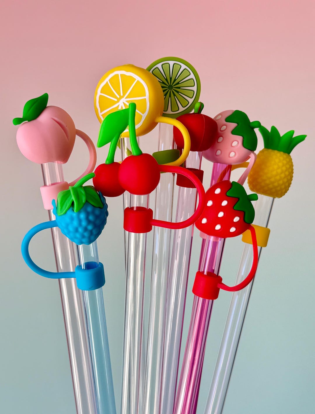 Berry Straw Topper Fruit Silicone Straw Topper Cherry Straw Cover ...