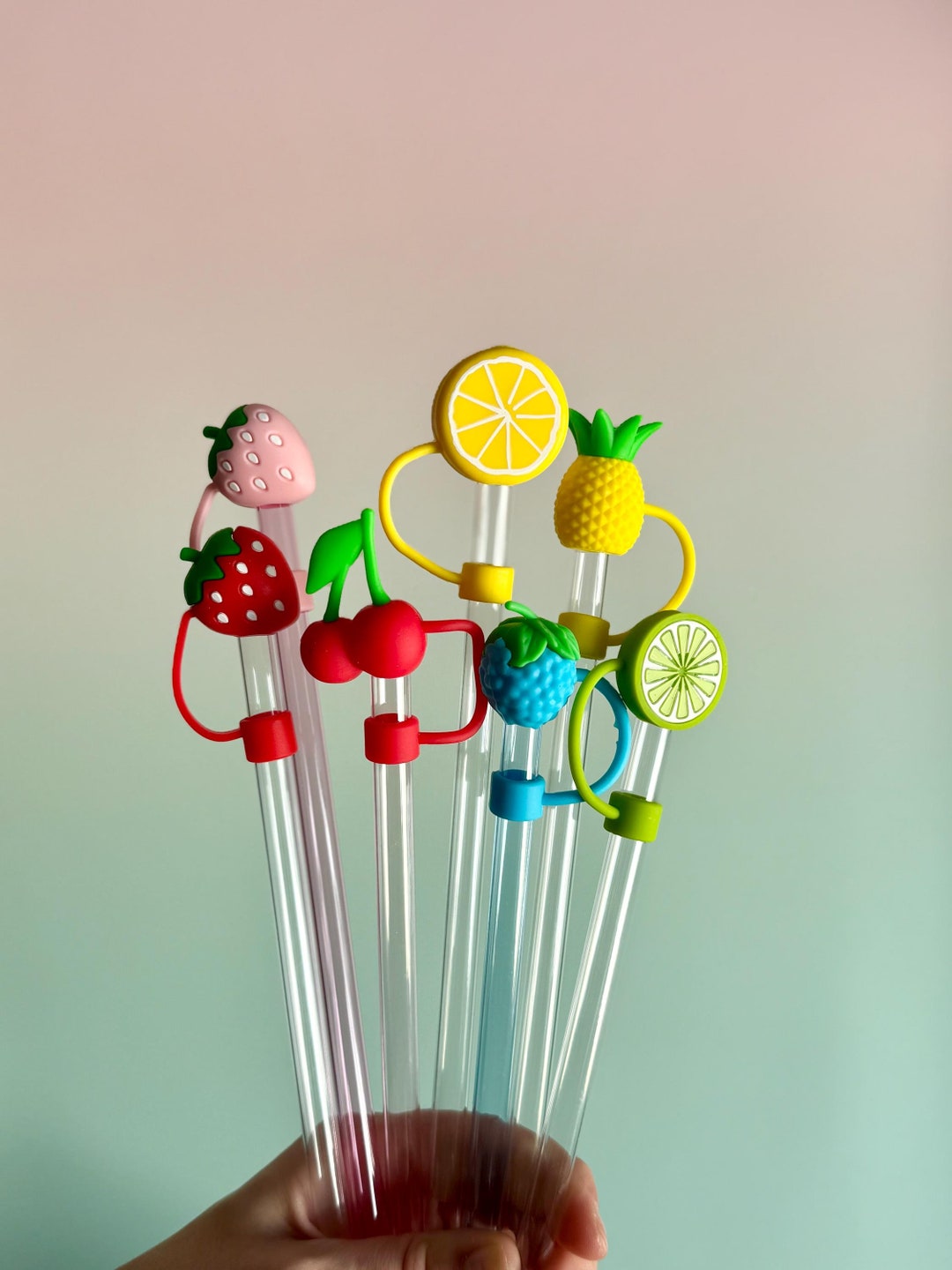 Berry Straw Topper Fruit Silicone Straw Topper Cherry Straw Cover ...