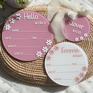 Hello World Baby Stat Sign Acrylic Baby Birth Announcement Daisy Hello ...