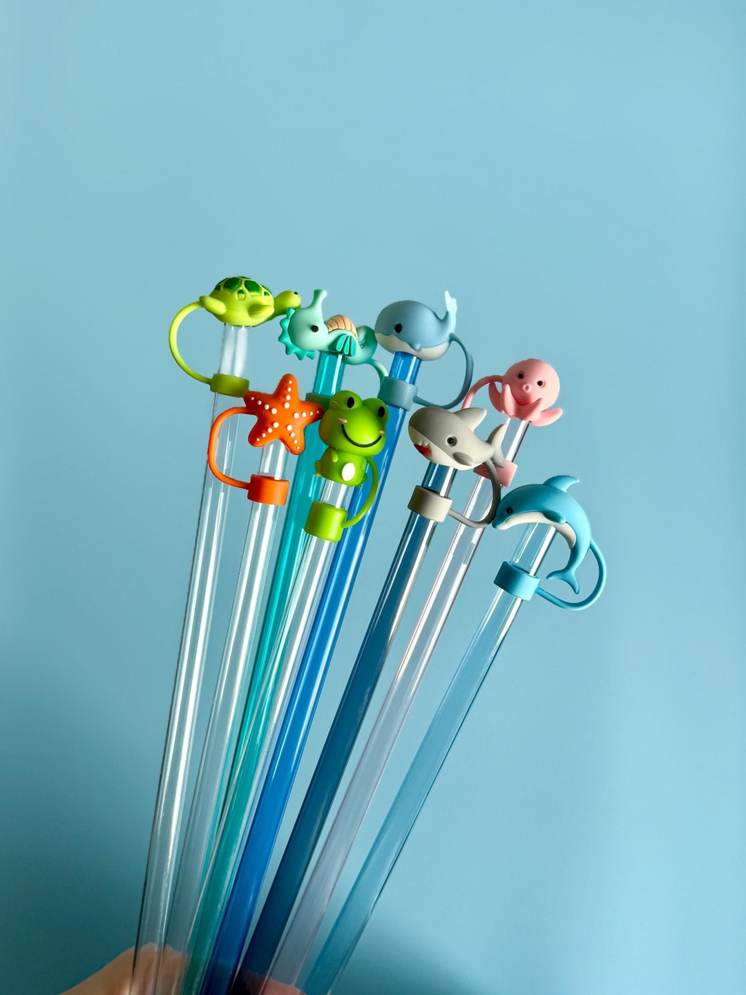 Sea Straw Topper Water Life Silicone Straw Topper Cute Fish Straw Cover ...