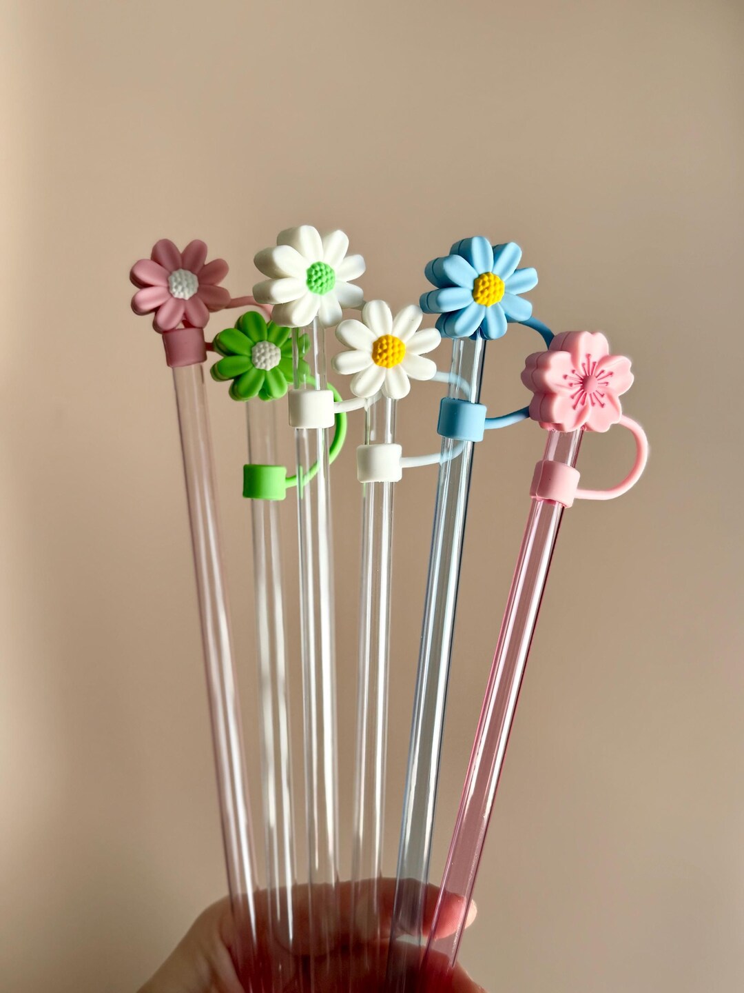 Daisy Straw Silicone Topper Flower Tumbler Straw Cover Cherry Blossom ...
