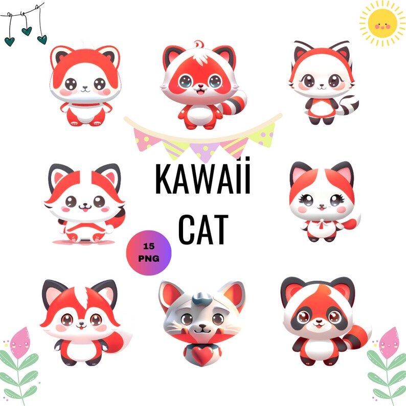 Kawaii Cats Clipart Cute Cat Clip Art Kawaii Kitten Kitty Icons Pet ...