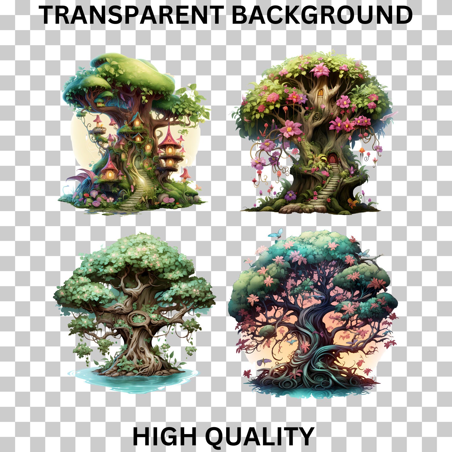 Fairy Magical Trees Clipart, Printable Botanical Fantasy Png, Enchanted ...