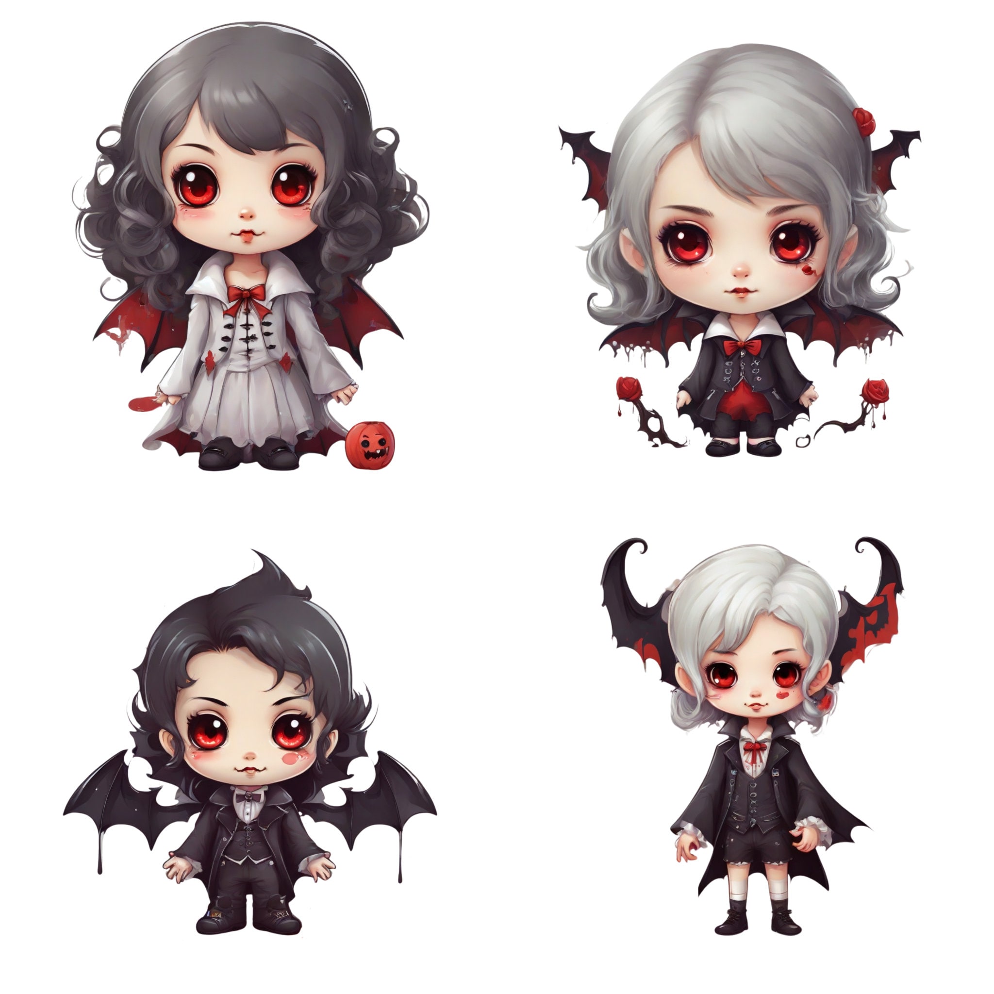 12 PNG Kawaii Vampires Clipart, Cute Creepy Halloween Illustrations ...