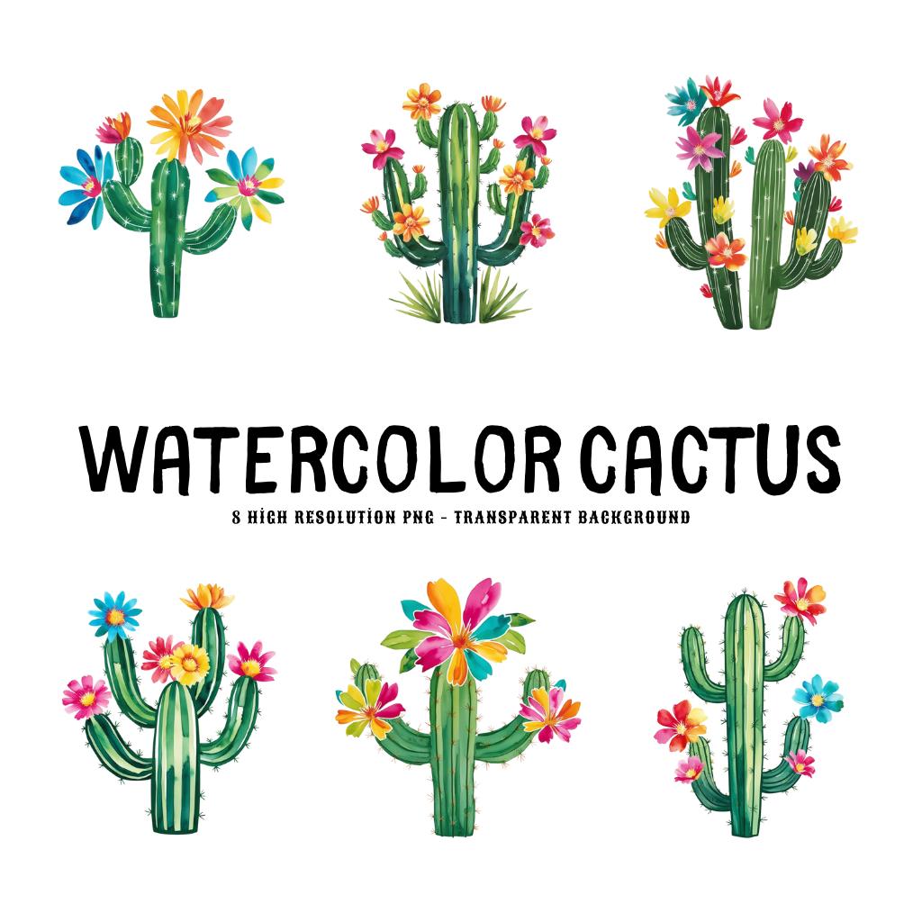 Watercolor Cactus Clipart Set - 8 Floral Pngs With Transparent ...