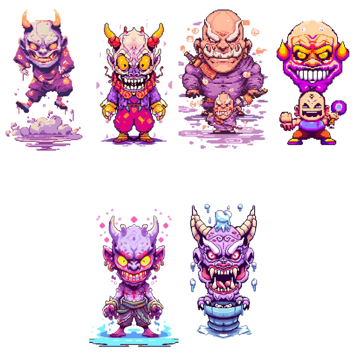 Retro 8-bit Pixel Art PNG Set 14 High-quality Characters With ...