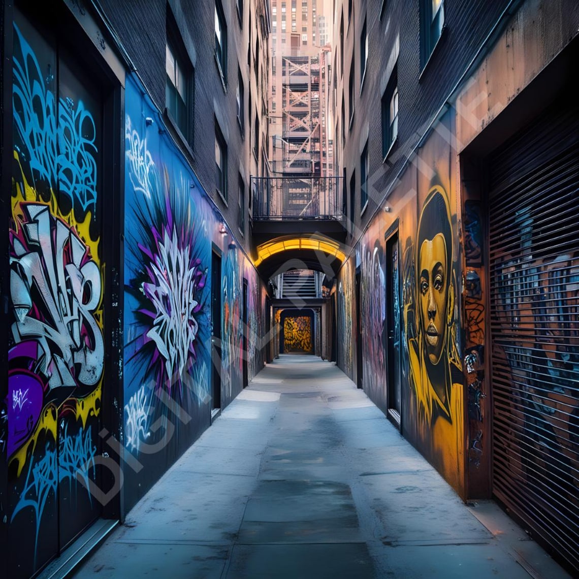 High-resolution Urban Graffiti Alley Digital Backdrop - Colorful ...