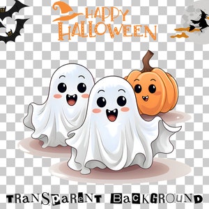 Kawaii Halloween Ghost Clipart, Halloween Clipart, Ghost PNG, Spooky ...