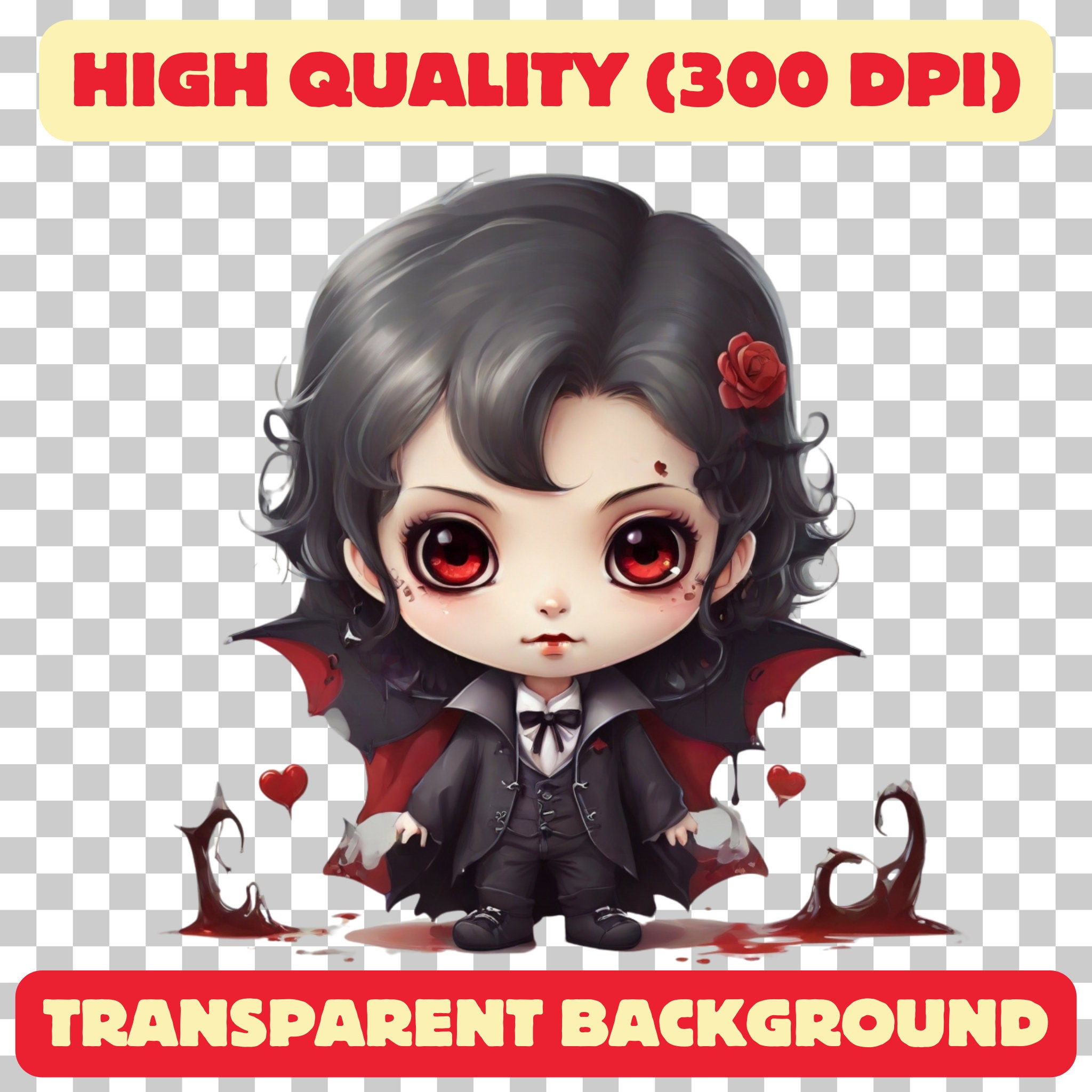 12 PNG Kawaii Vampires Clipart, Cute Creepy Halloween Illustrations ...