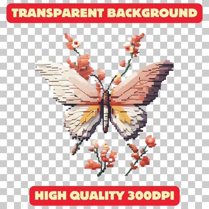 Pixel Art Butterfly PNG Collection 20 Pieces 300 DPİ Digital Download ...
