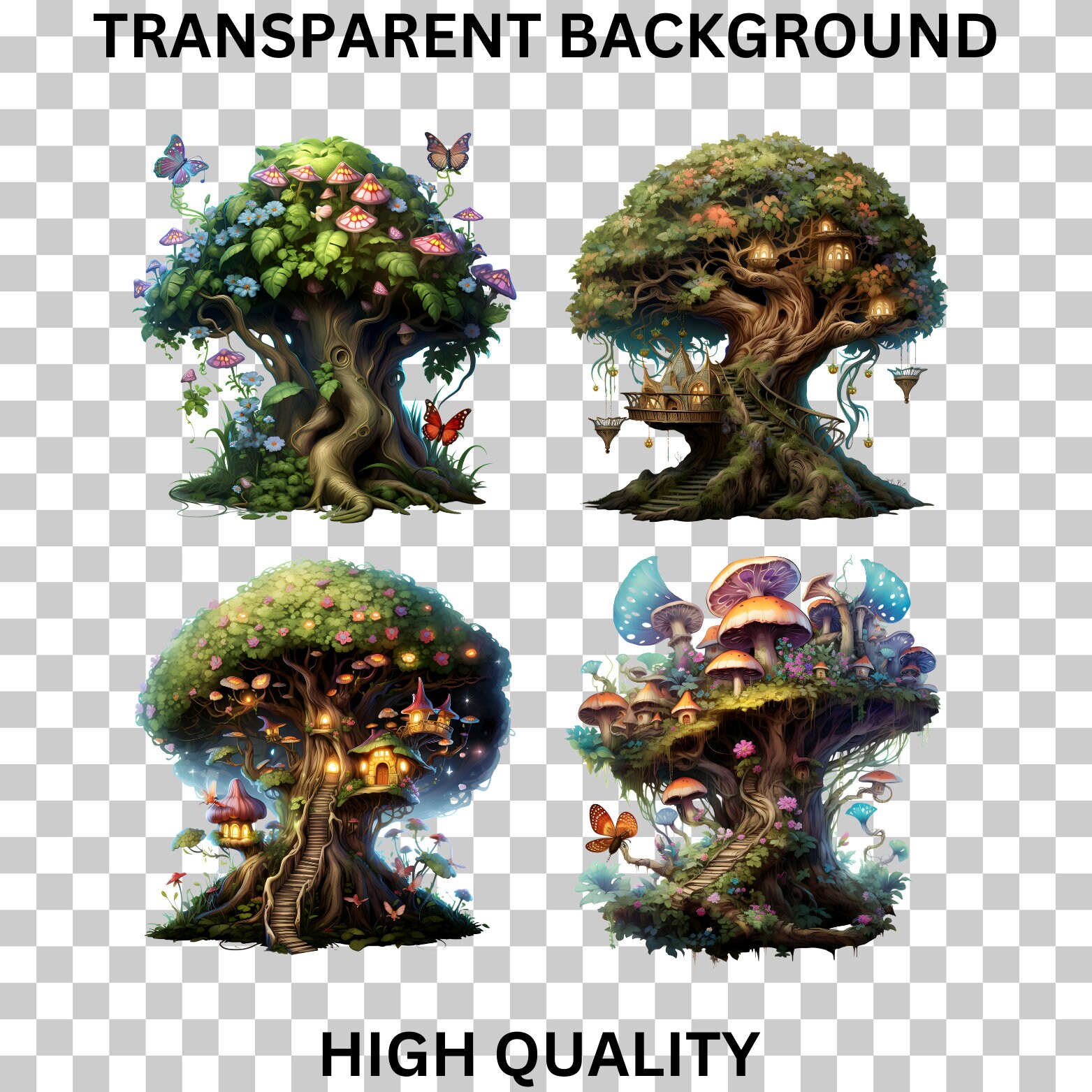 Fairy Magical Trees Clipart, Printable Botanical Fantasy Png, Enchanted ...