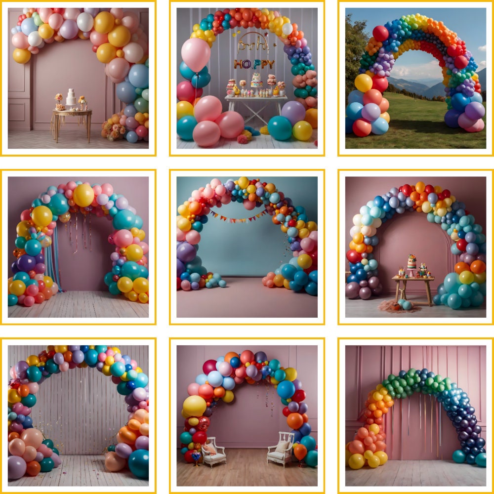 Rainbow Balloon Backdrop PNG Files - Digital Backdrops - High Quality ...