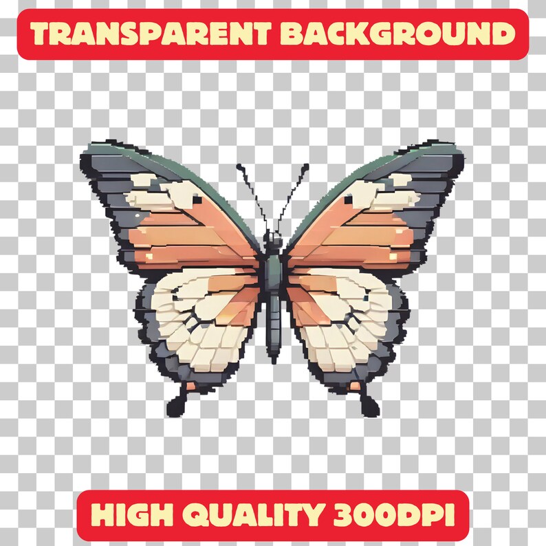 Pixel Art Butterfly PNG Collection 20 Pieces 300 DPİ Digital Download ...